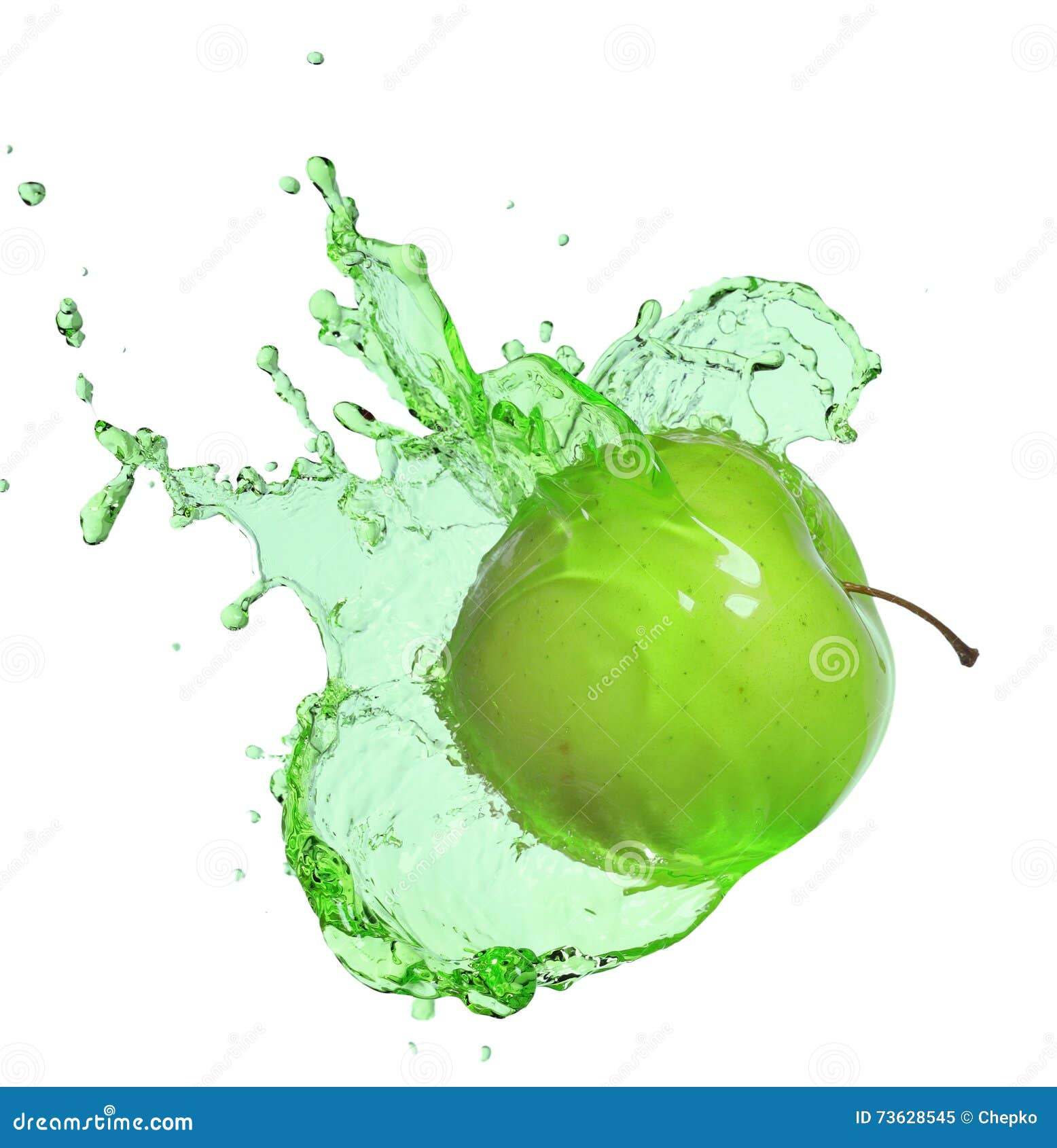 Green Apple in Juice Splash Isolate on White Stock Image - Image of ...