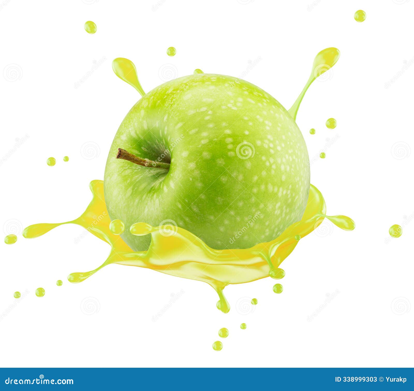 Green Apple with Juice Splash Isolated on a White Background. Clipping ...