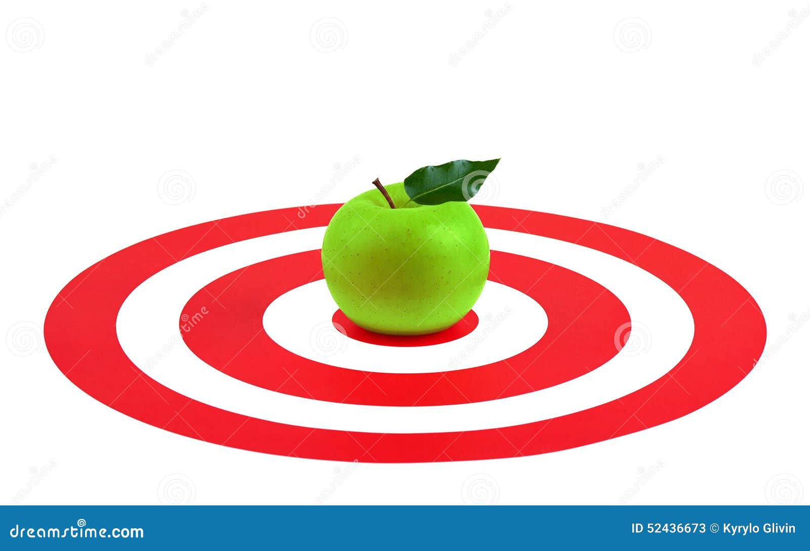 Green Apple with Leaf in Center of Red Target Stock Image - Image of ...