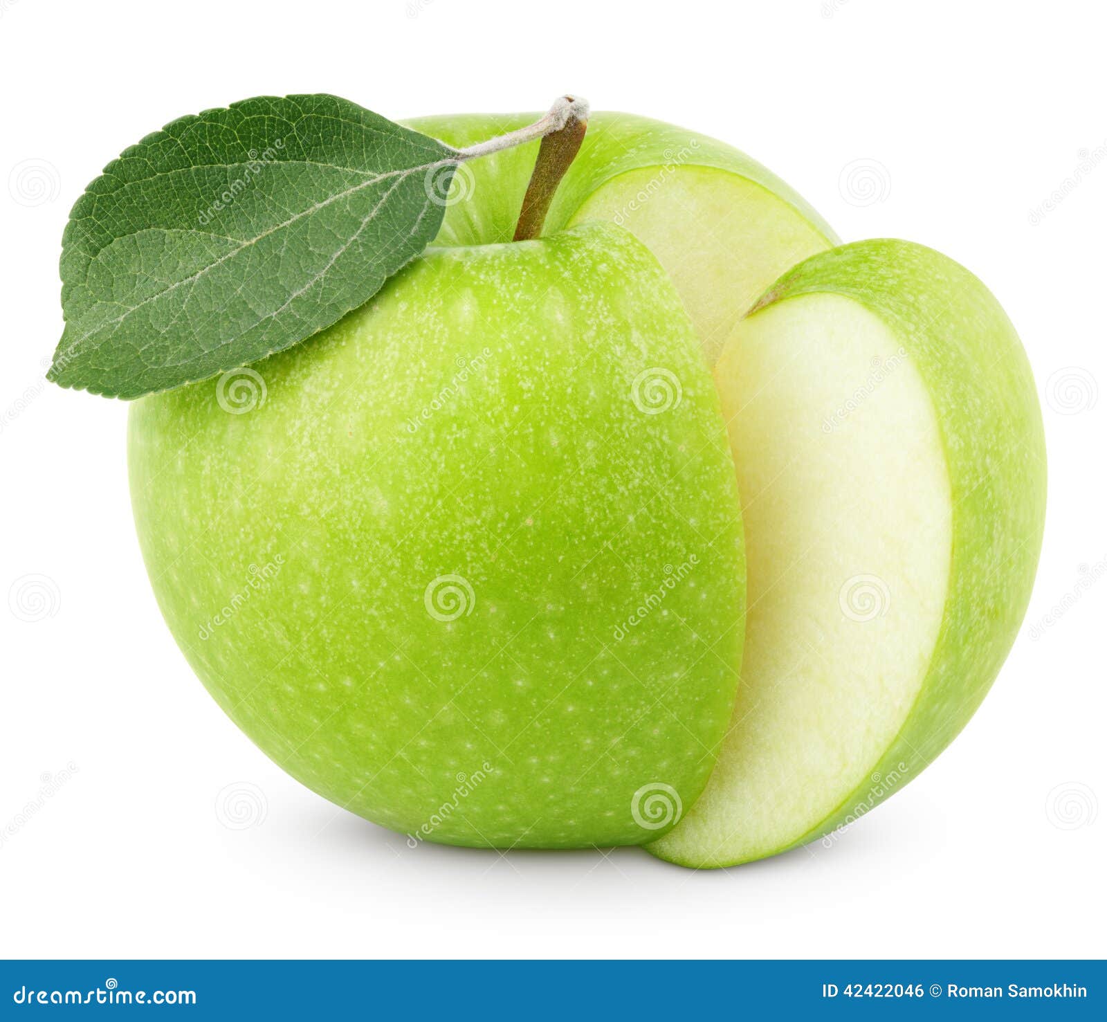 Green Apple with Leaf and Cut on White Stock Photo - Image of healthy ...