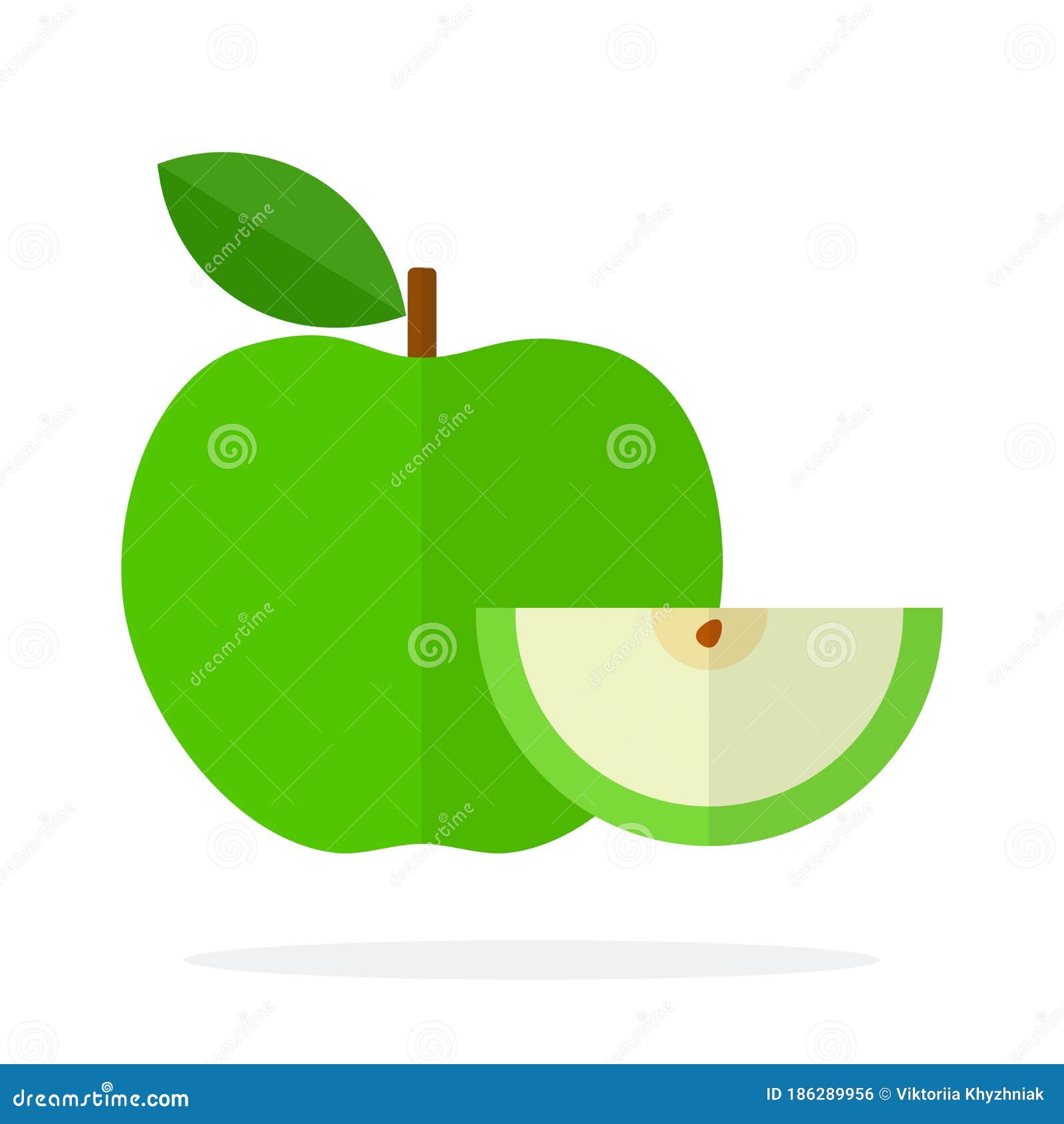 Green Apple with a Leaf and an Apple Segment Flat Isolated Stock Vector ...