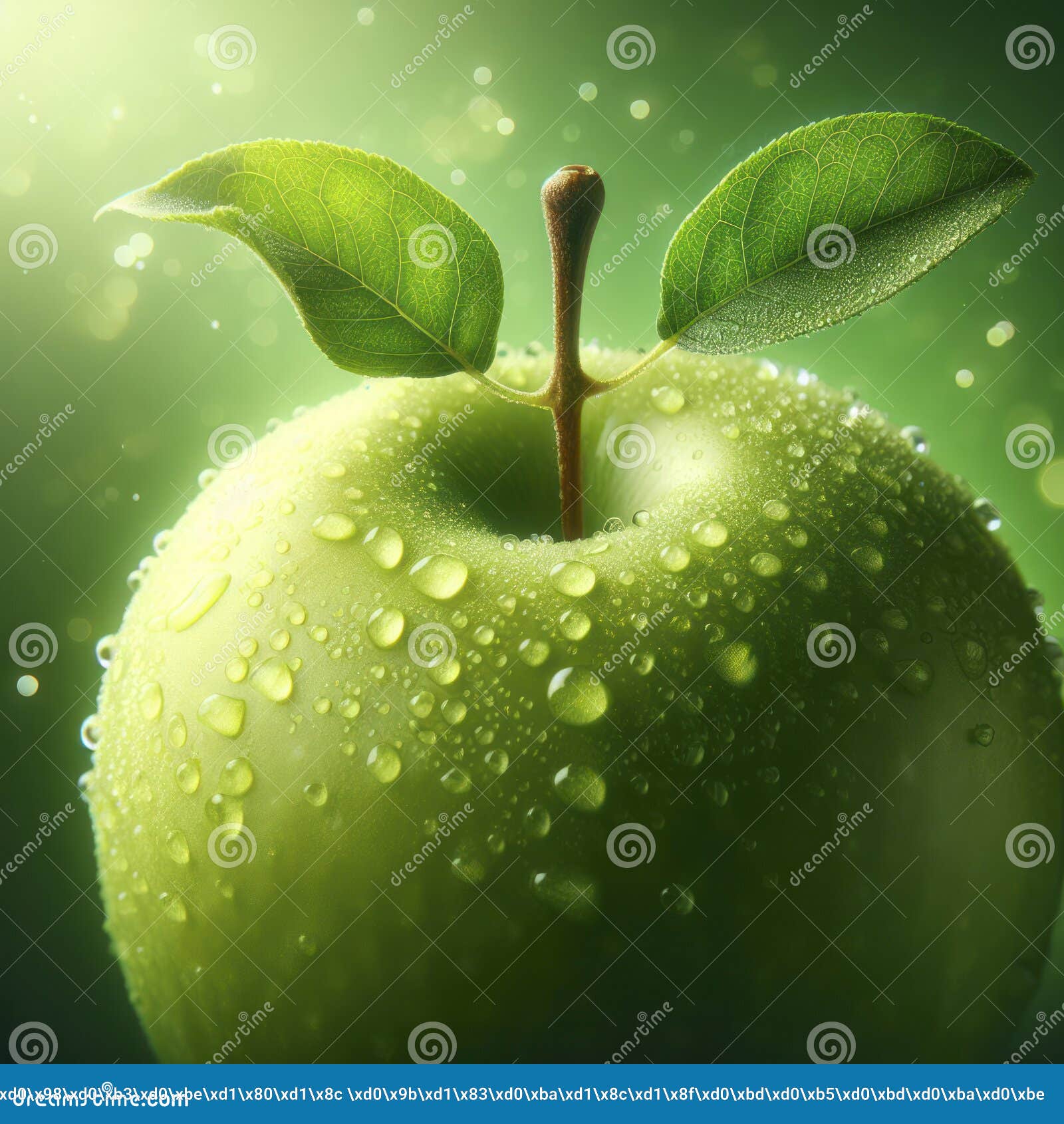 Green Apple with Leave on Green Background. Ai Generative Stock Photo ...