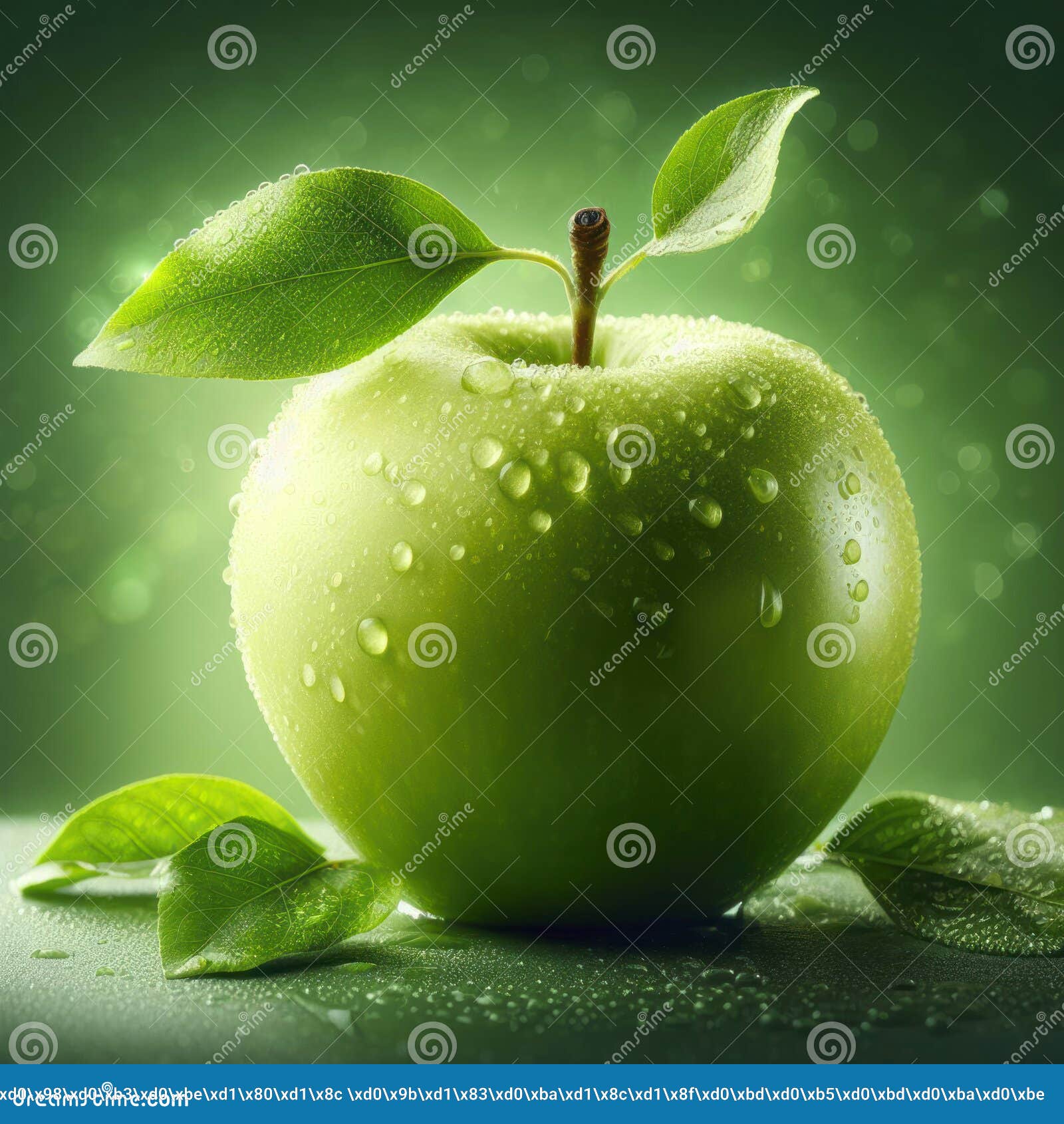 Green Apple with Leave on Green Background. Ai Generative Stock Photo ...
