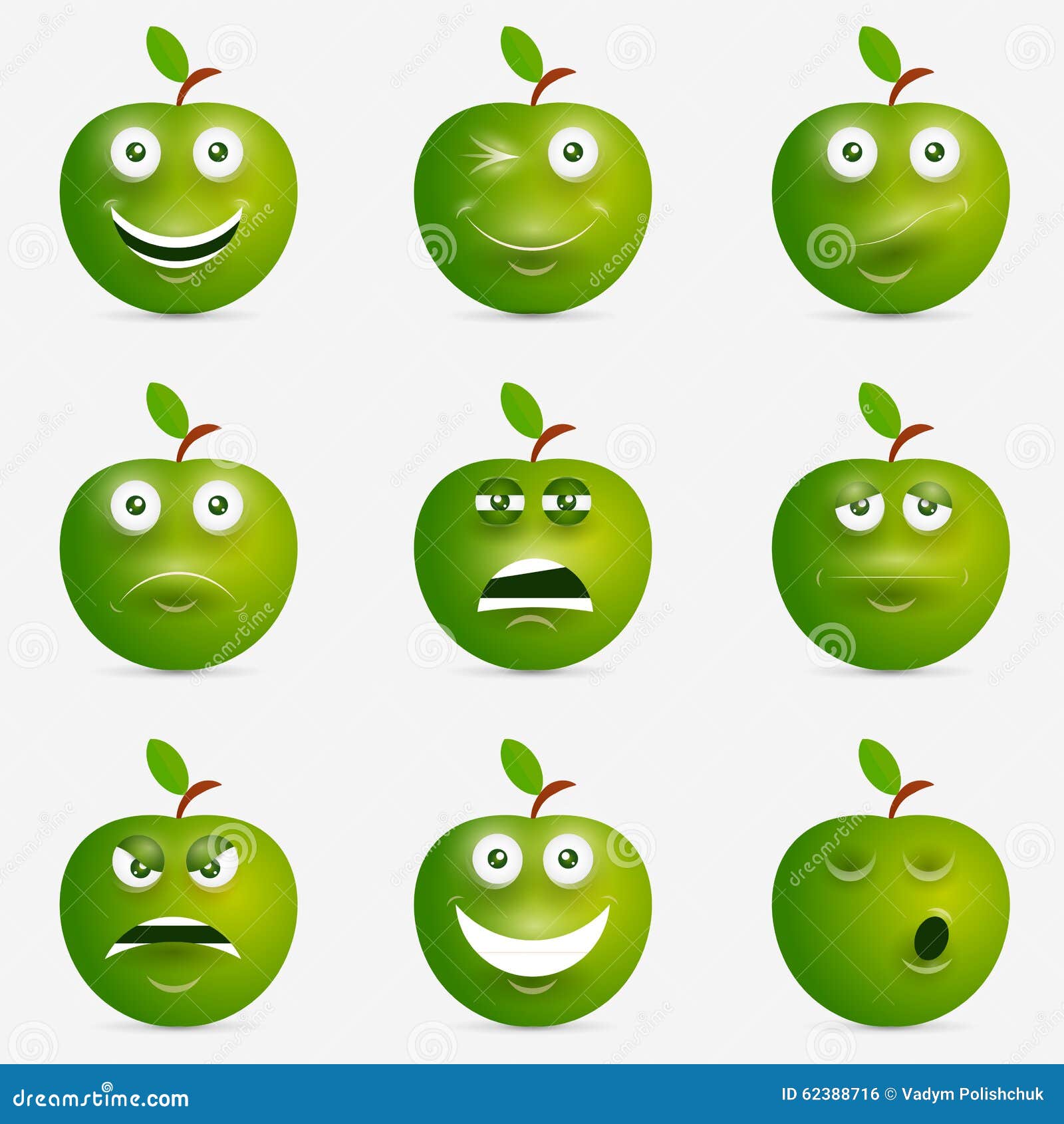 Green Apple with Many Expressions Stock Vector - Illustration of ...