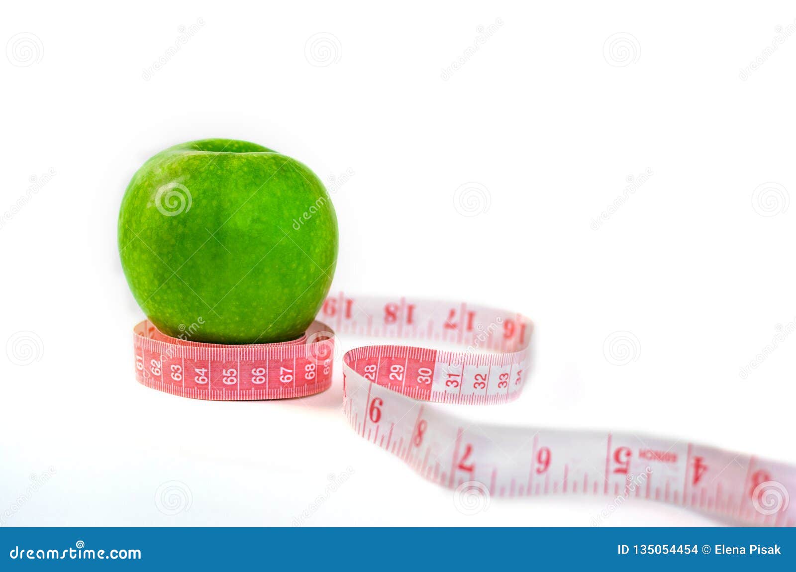 Fresh Green Apple and Measuring Tape Isolated on White Background Stock ...