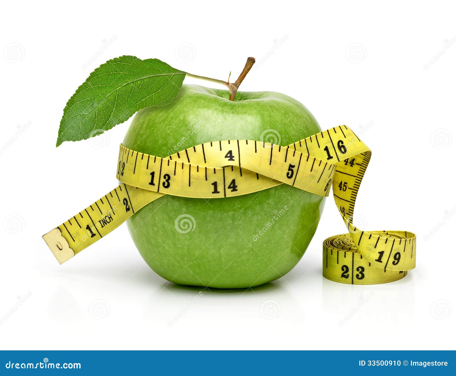 Green Apple with Measuring Tape Stock Photo - Image of food, macro ...