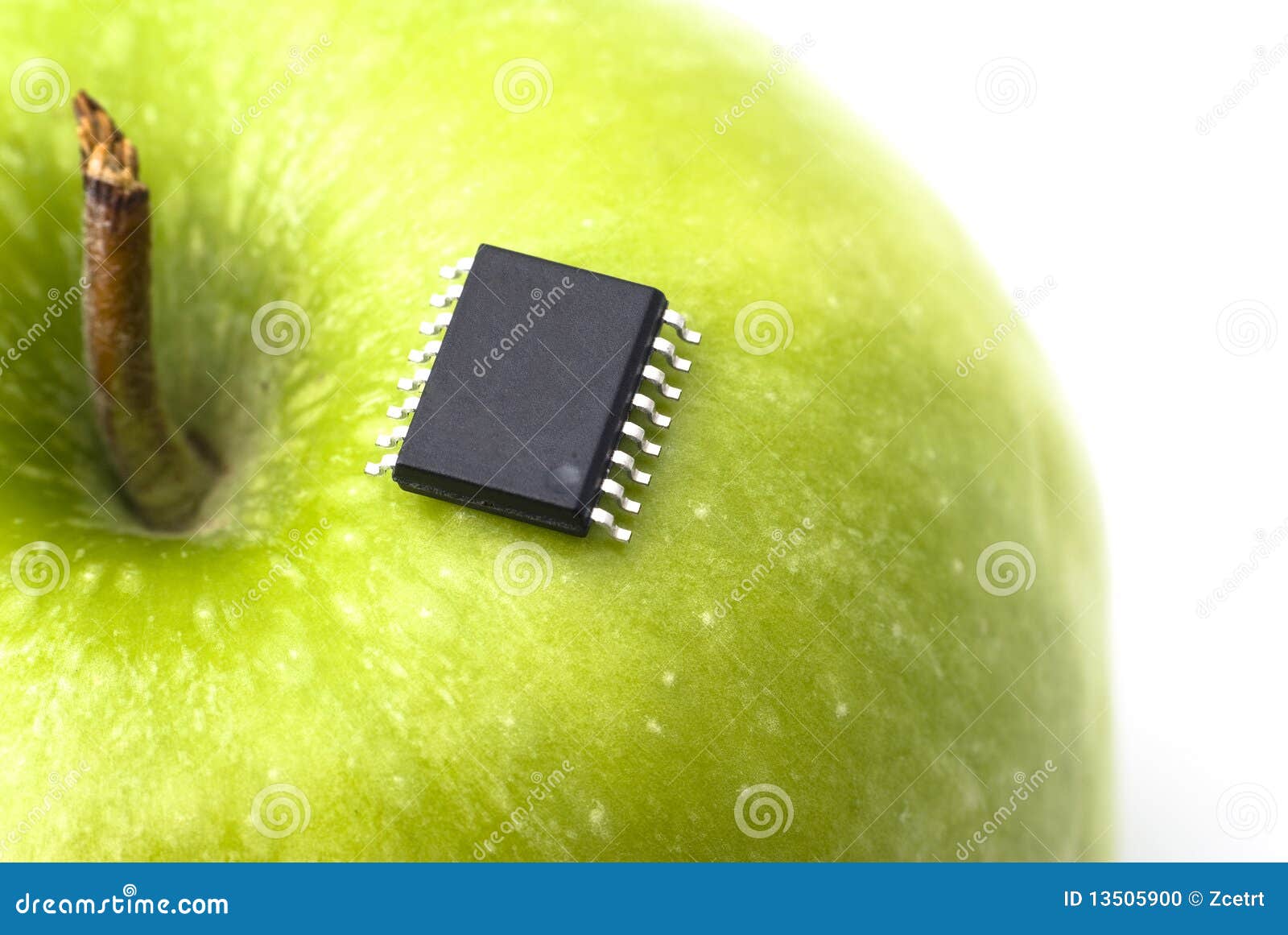Green apple with microchip stock photo. Image of bright - 13505900