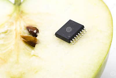 Green apple with microchip stock image. Image of apple - 13505989
