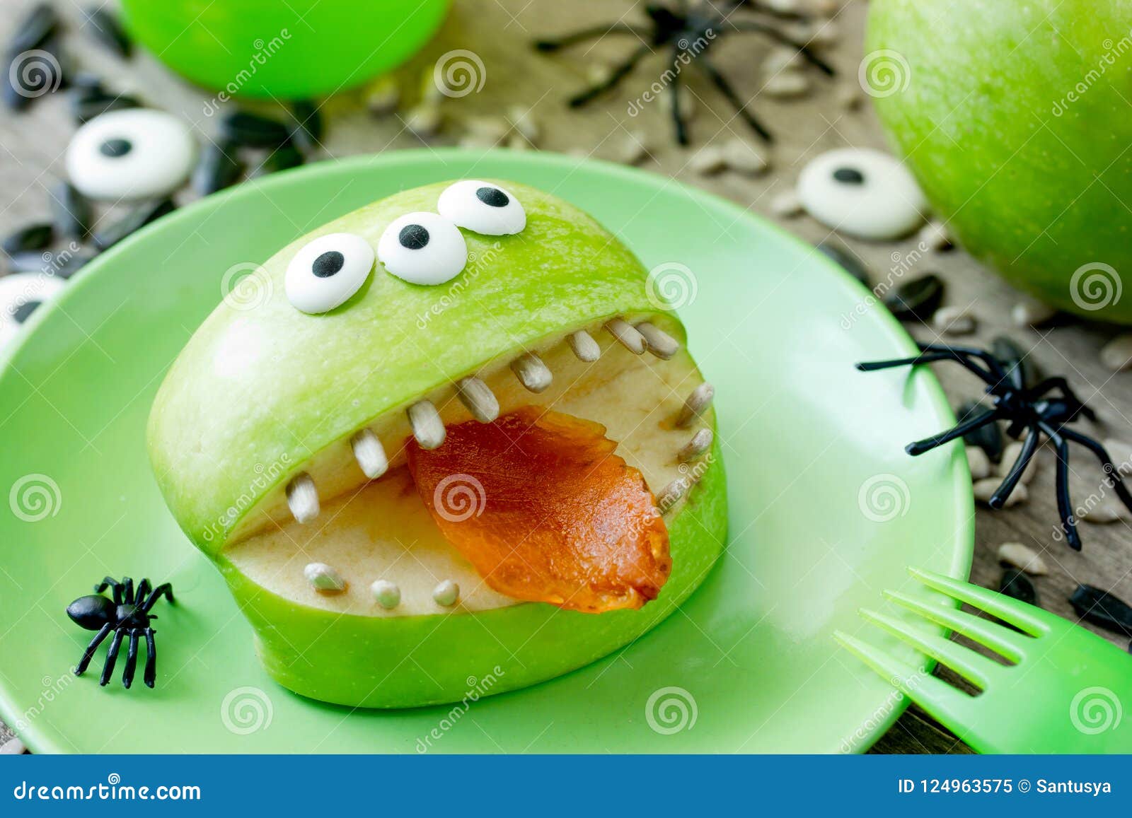 Green Apple Monster for Halloween Stock Image - Image of baby, holiday ...