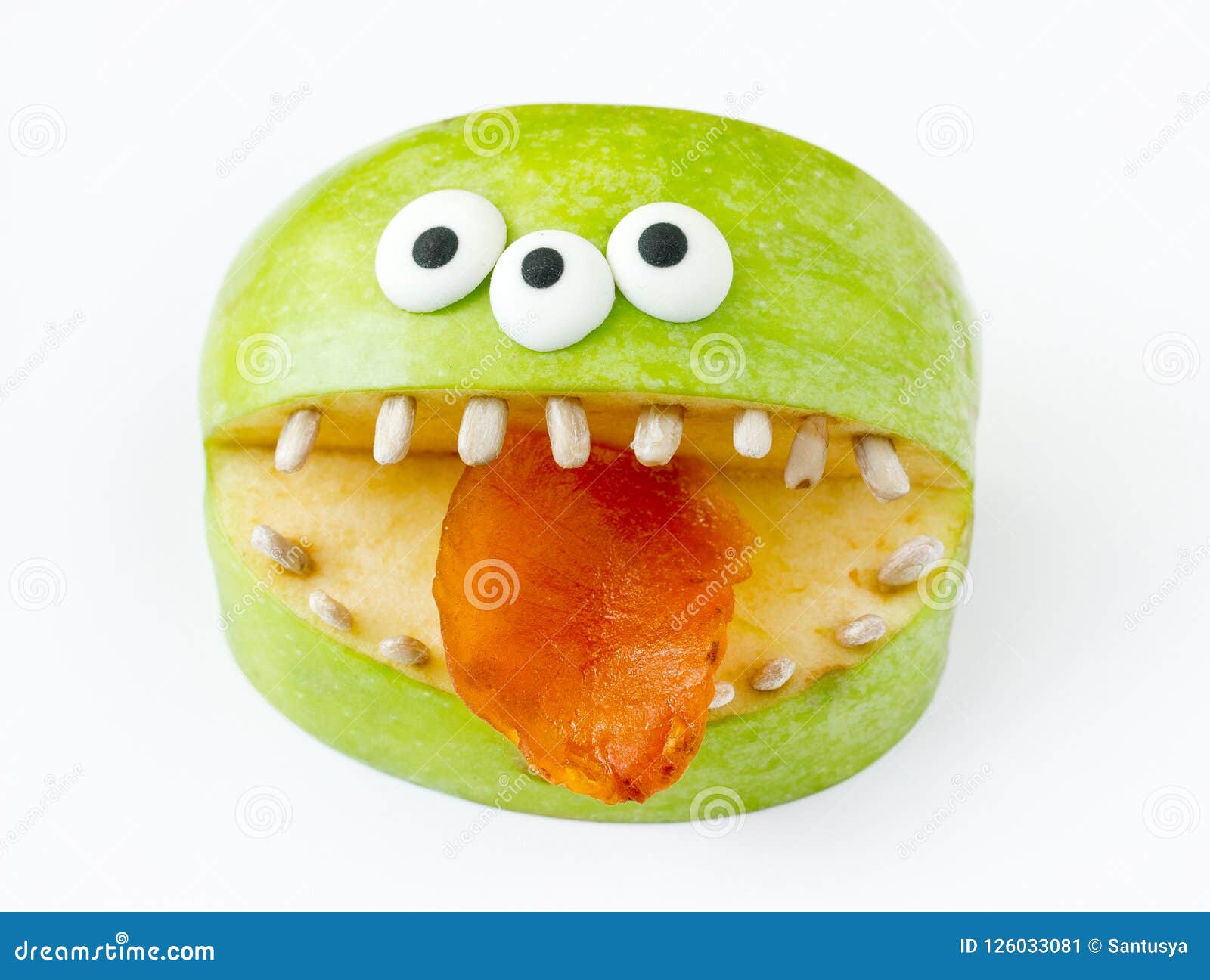 Green Apple Monster Isolated on White Background Stock Image - Image of ...