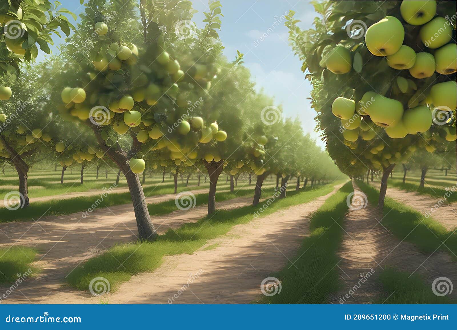 Green Apple Orchard Landscape with Rows of Trees Stock Illustration ...