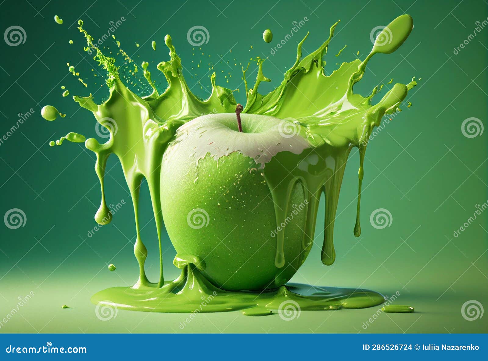 Green Apple in Green Paint Closeup. AI Generated Stock Illustration ...