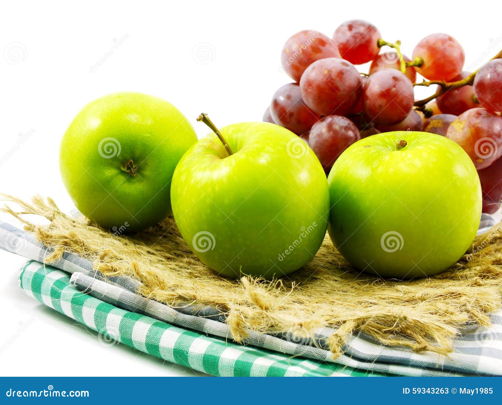 Green Apple and Red Grapes on Tablecloth Stock Image - Image of ...