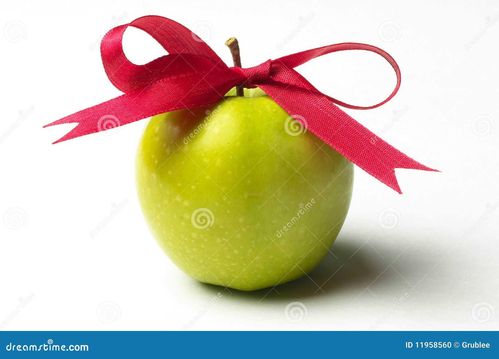 Green Apple and Red Ribbon Bow Stock Photo - Image of isolated, gift ...