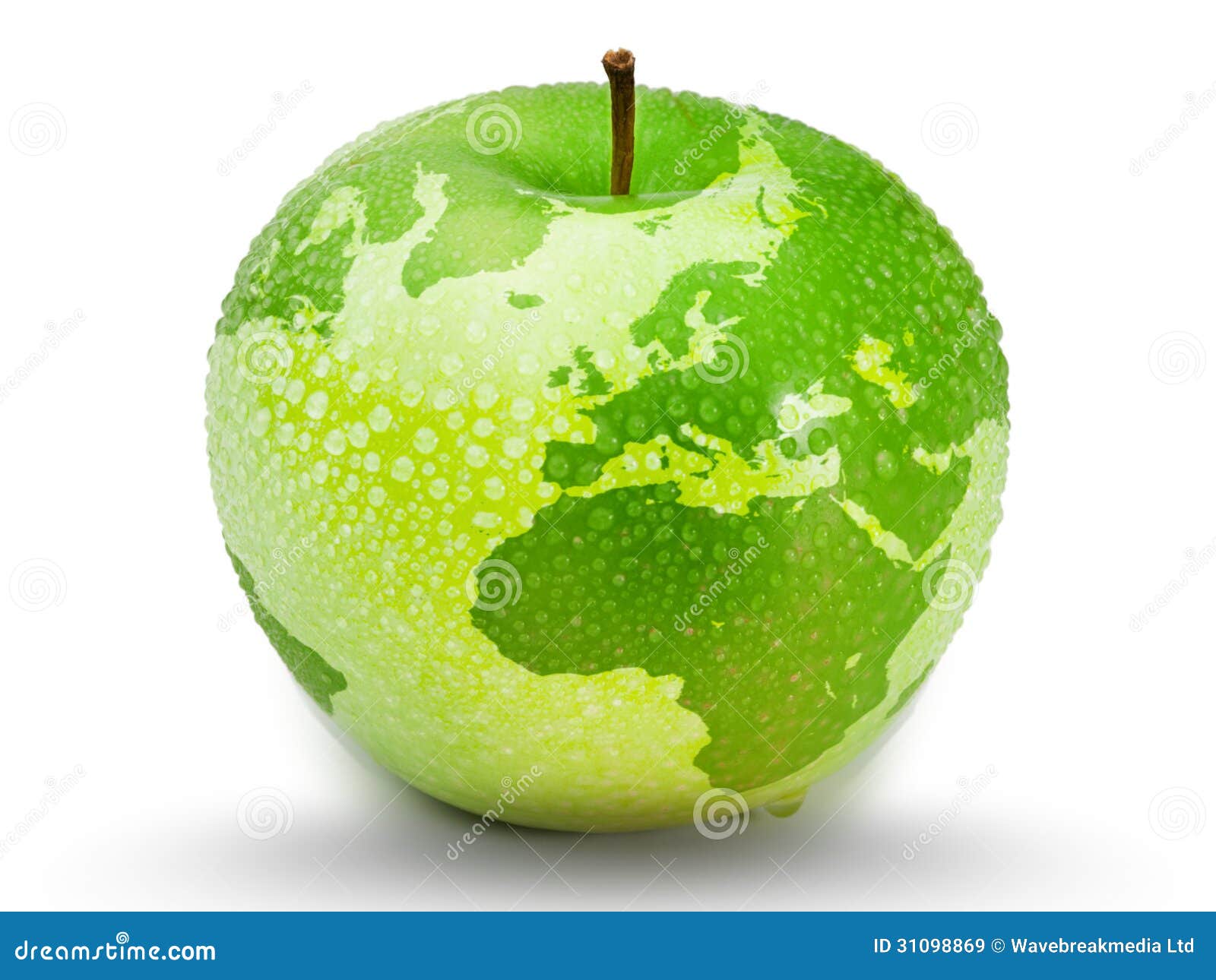 Green Apple Representing Earth with Drops on it Stock Image - Image of ...
