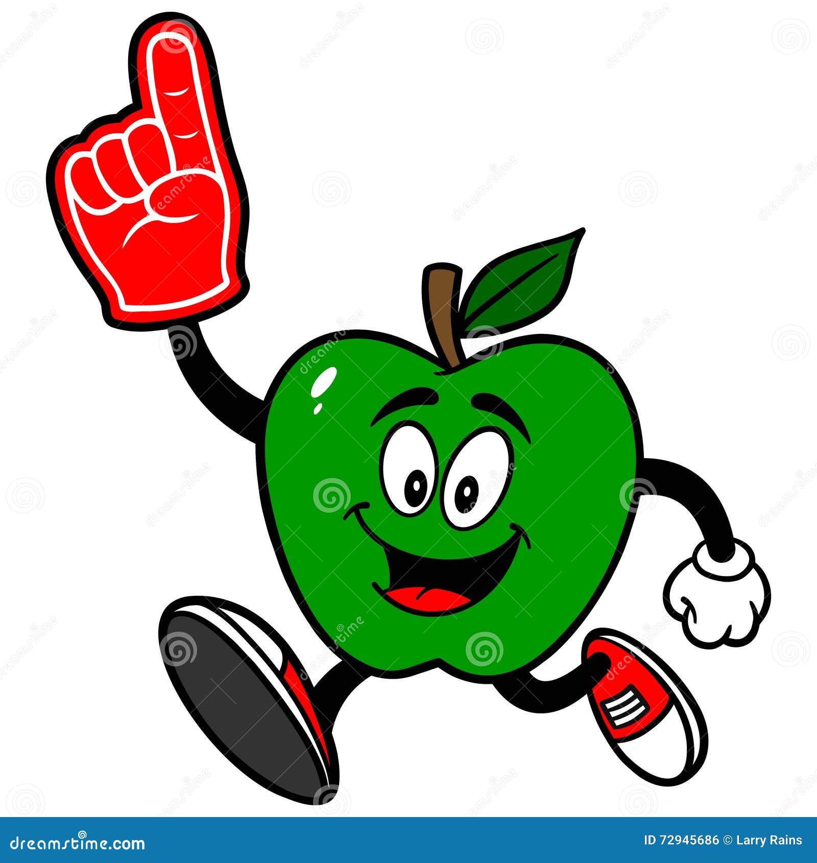 Green Apple Running with Foam Finger Stock Vector - Illustration of ...