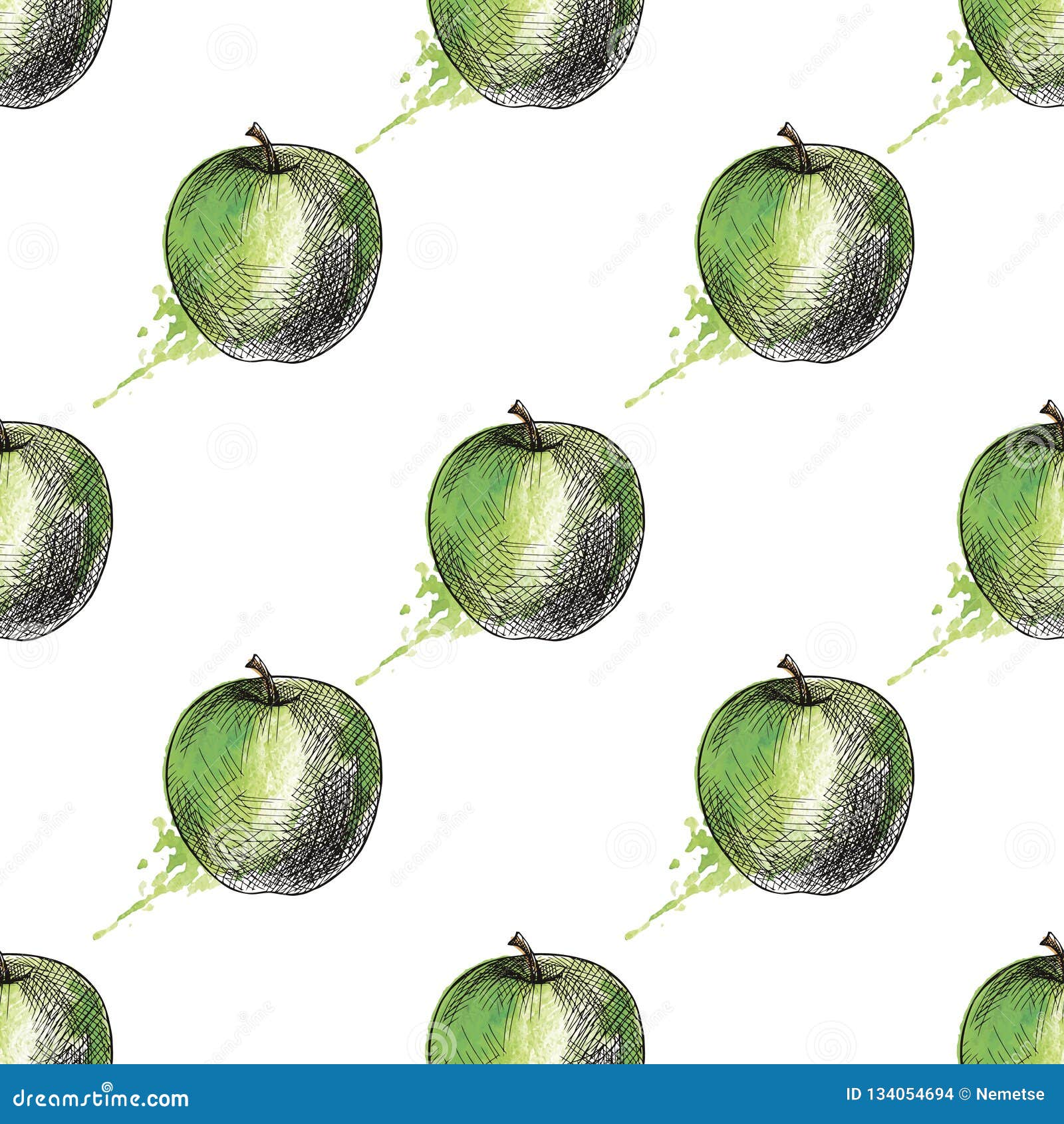 Green Apple Seamless Pattern Stock Vector - Illustration of background ...