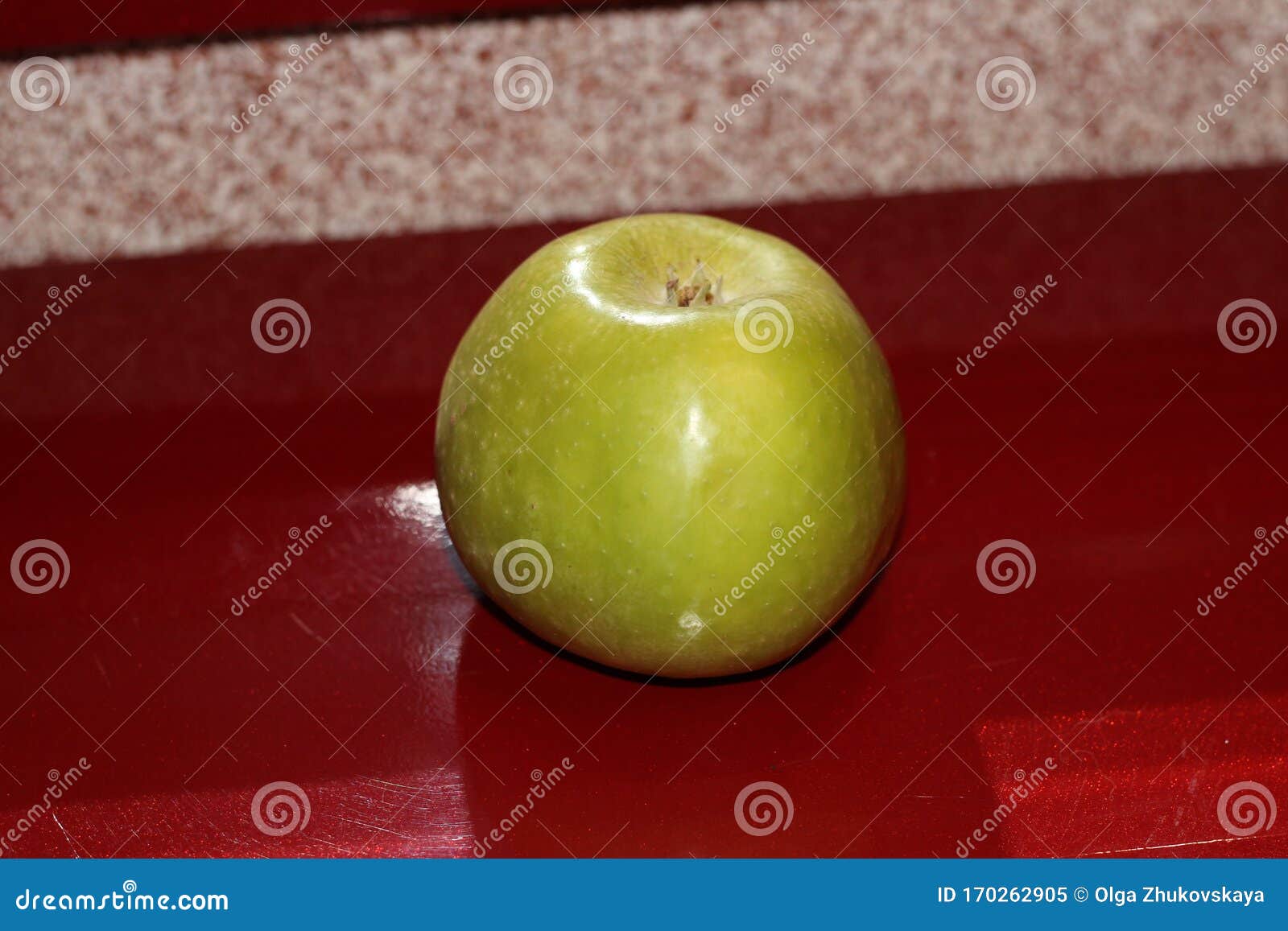 Green Apple Shining on a Light Background Stock Image - Image of ...