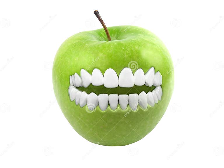 Green apple smiling stock photo. Image of mouth, chewing - 15636478
