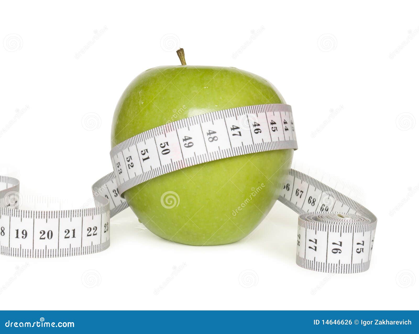 Green Apple and Tape Measure Stock Photo - Image of measure, white ...