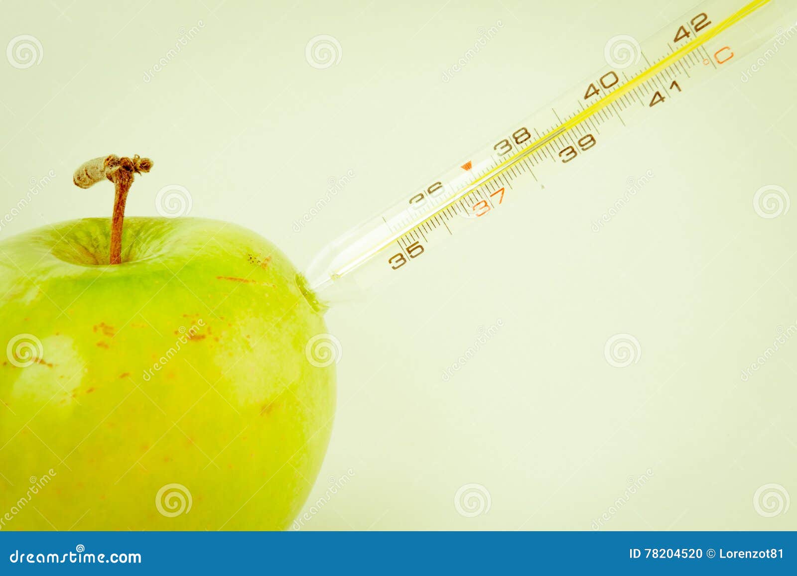 Green Apple and Thermometer Stock Photo - Image of green, pain: 78204520
