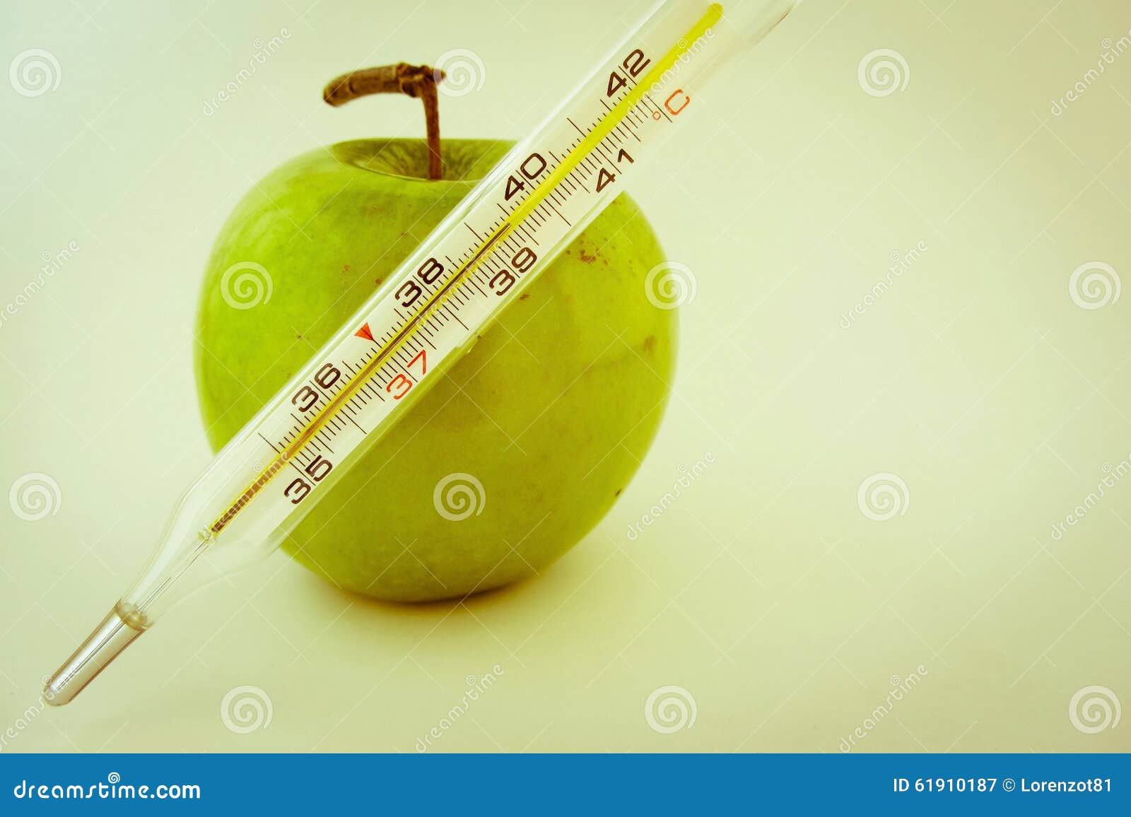 Green Apple with Thermometer, Vintage Effect Stock Image - Image of ...