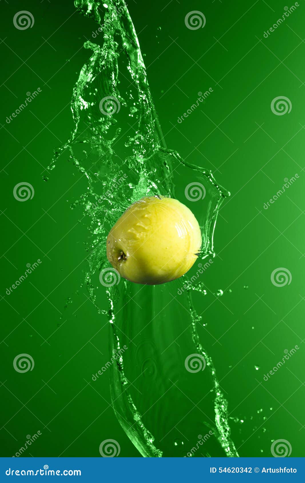 Green Apple with Water Splash, on Green Stock Photo - Image of life ...
