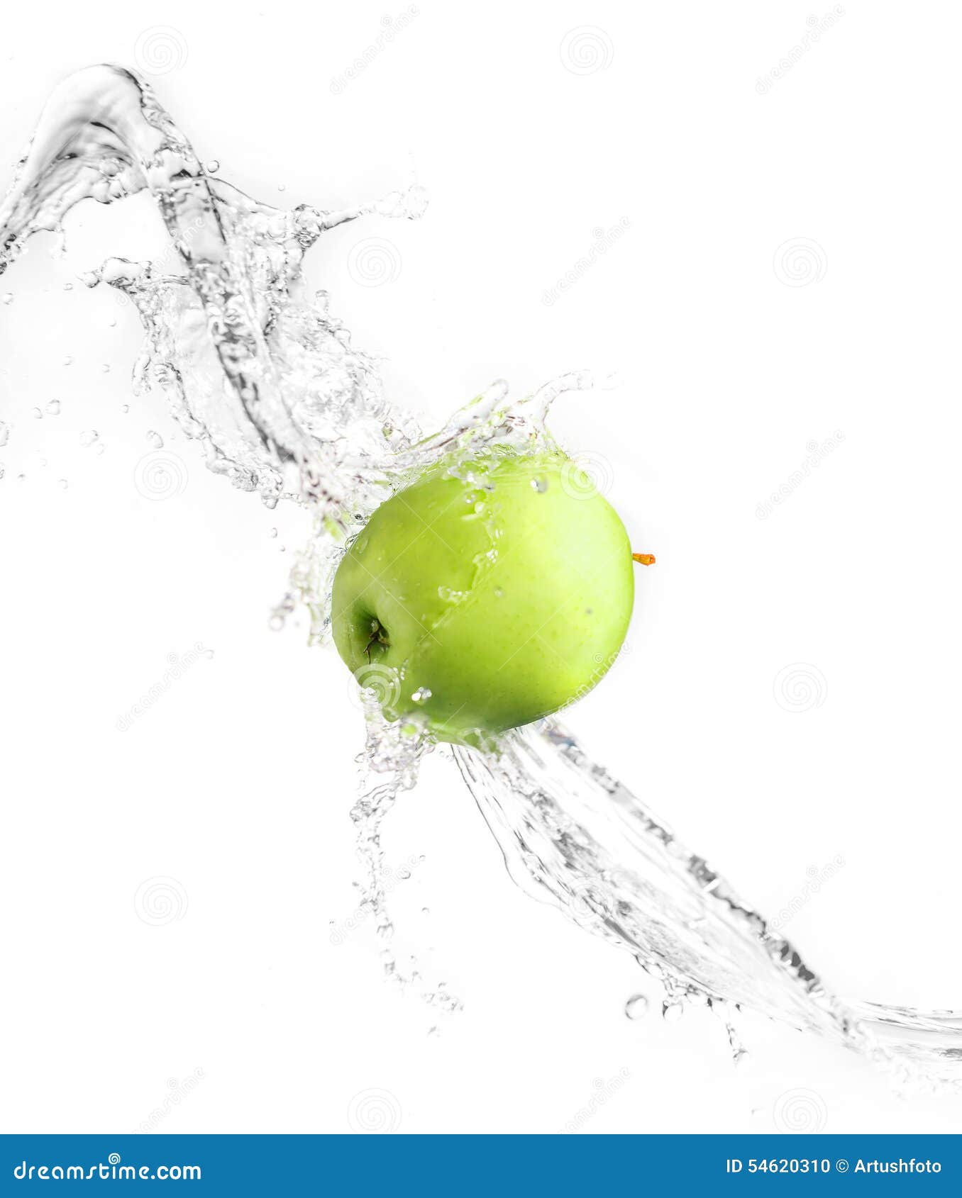 Green Apple with Water Splash, Isolated Stock Photo - Image of flowing ...