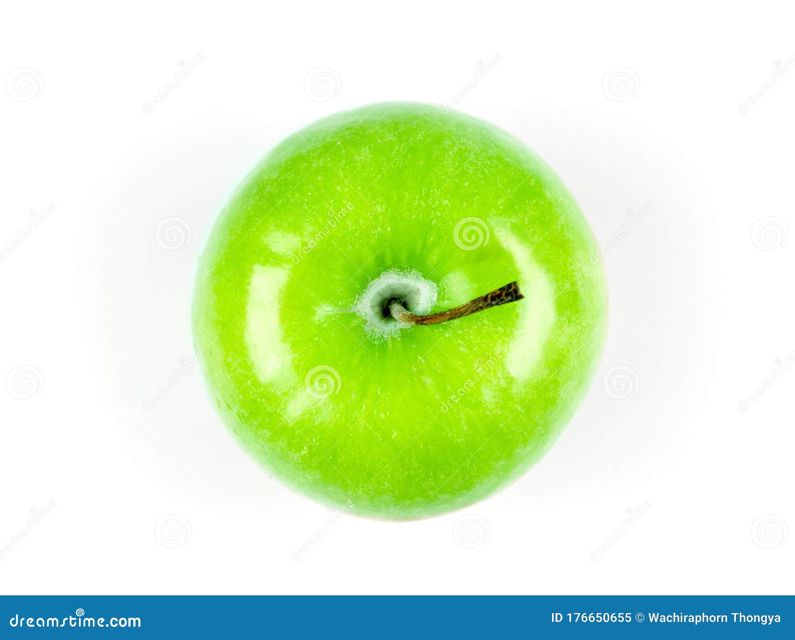 Green Apple on White Background Isolate. Top View. Stock Image - Image ...