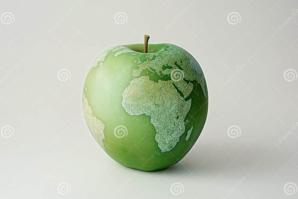 Green Apple with World Map. Generative AI Stock Illustration ...