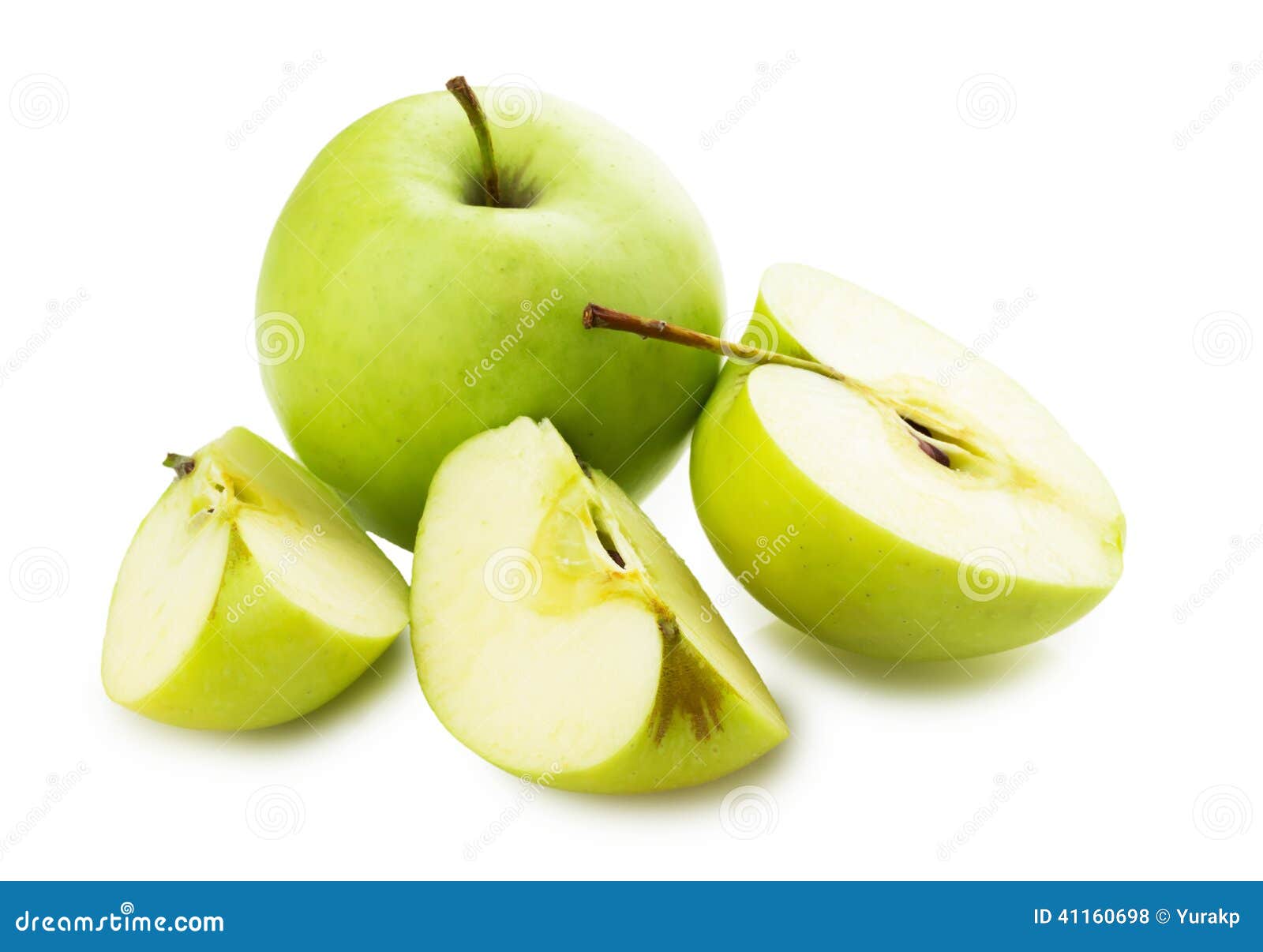 Green Apples and Apple Slices on White Background Stock Photo - Image ...