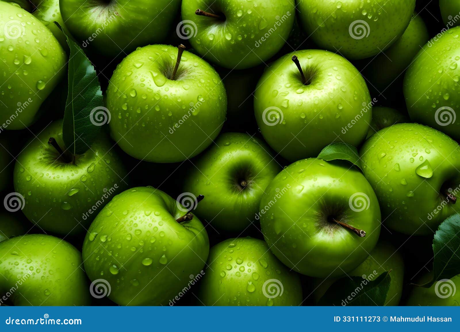Fresh Green Apples Background, Top View Stock Illustration ...