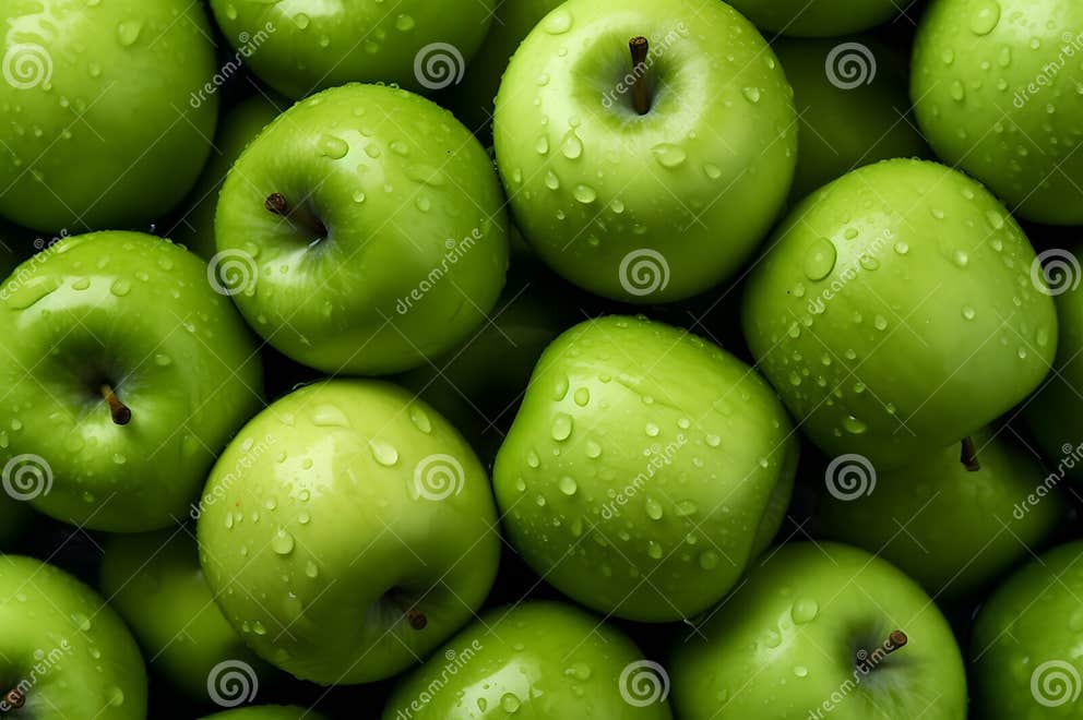 Fresh Green Apples Background, Top View Stock Illustration ...
