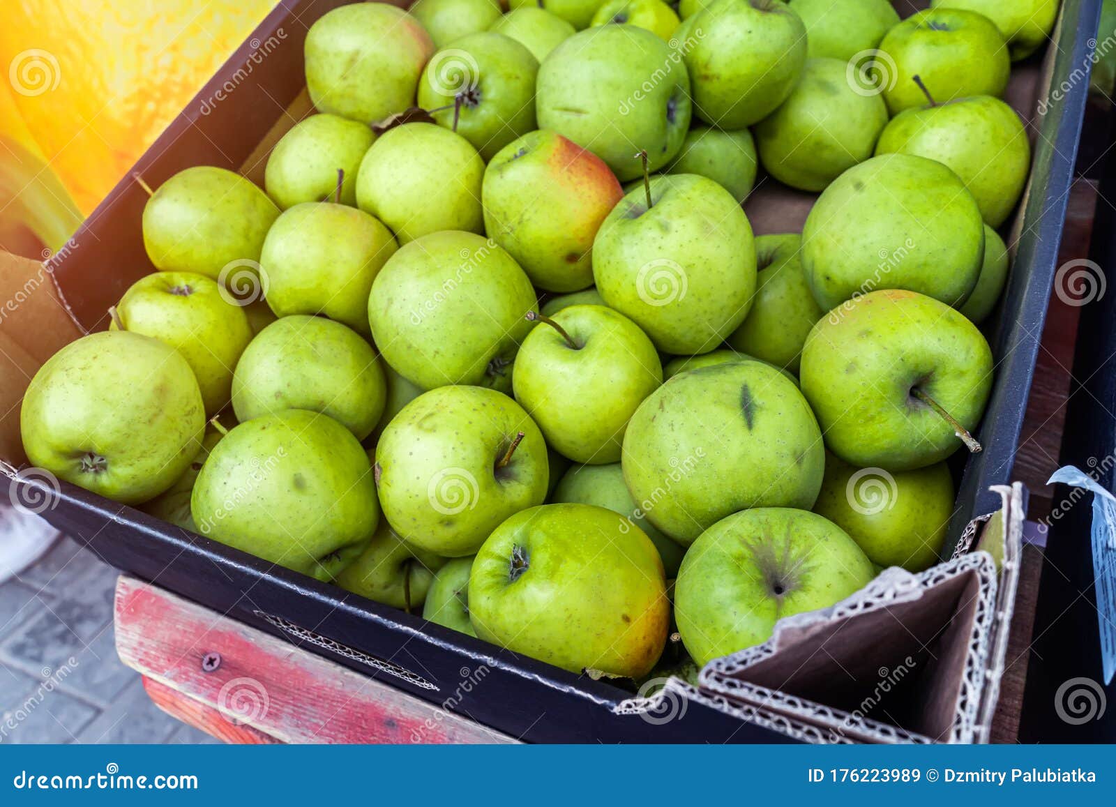 Green Apples in a Box on a Street Store Stock Image - Image of colorful ...
