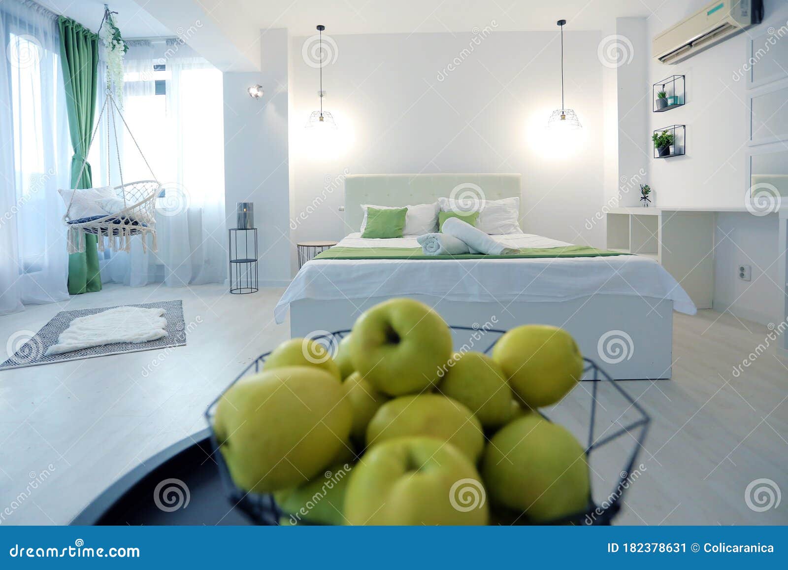 Apples in a Fruit Bowl in the Bedroom, Studio Room Stock Image - Image ...