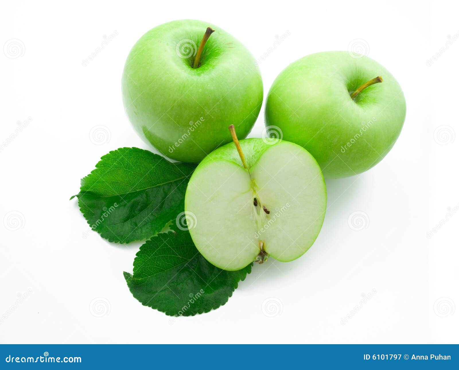Green Apples Isolated on White Background Stock Image - Image of ...