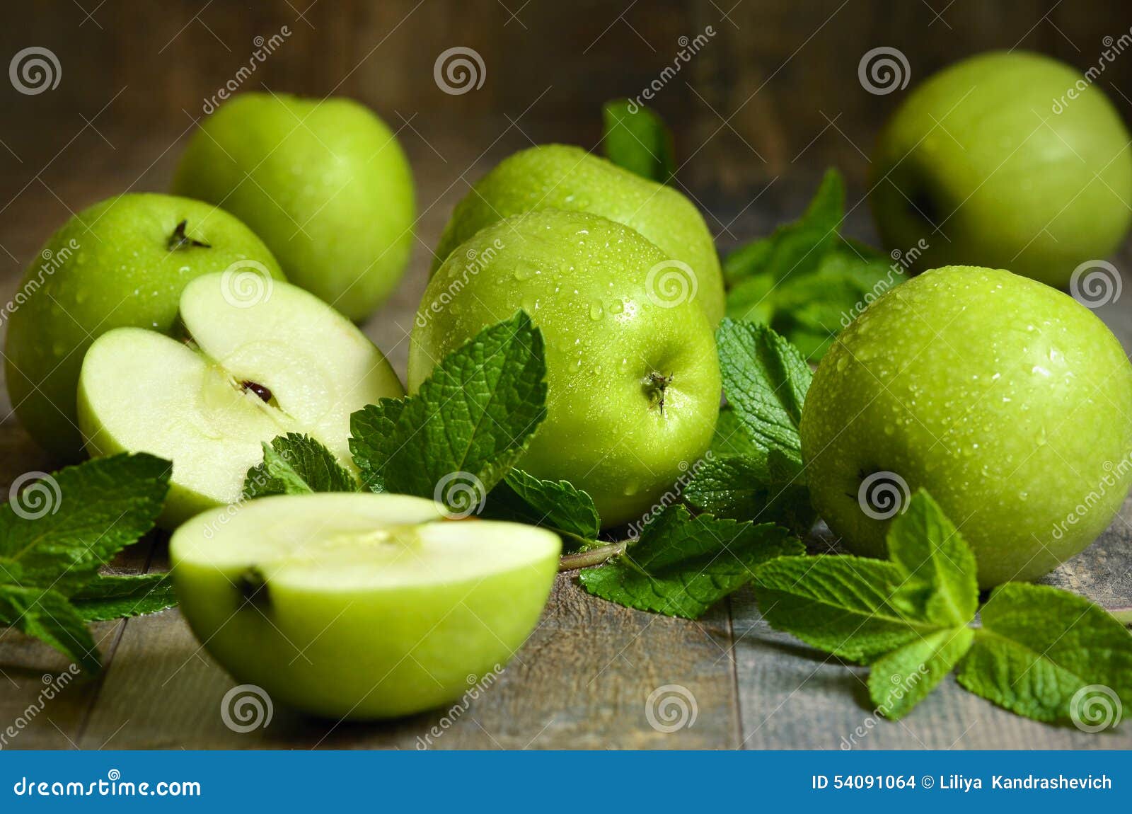 Green Apples with Mint Leaves. Stock Photo - Image of ingredient ...