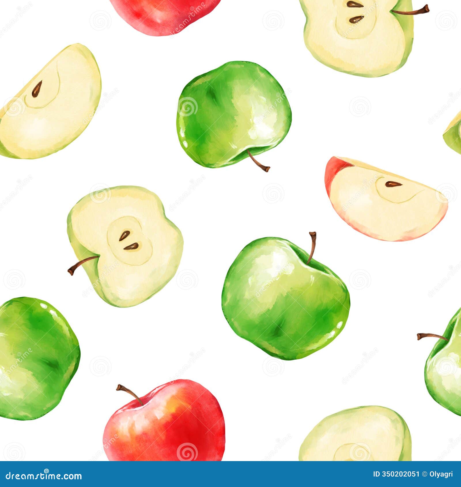Green Apples Seamless Pattern on the White Background. Hand Drawn Fruit ...