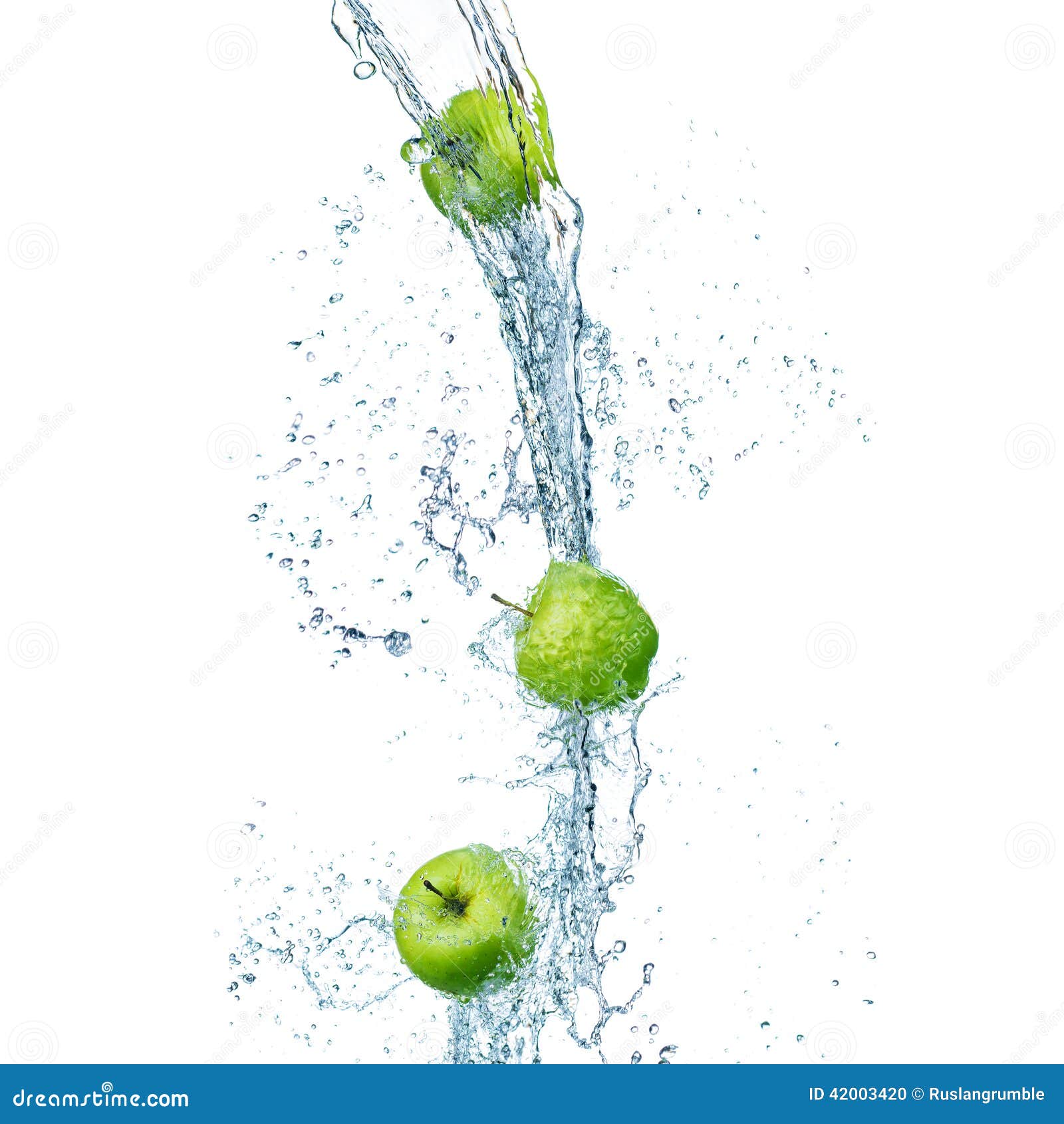 Green Apples in Splash of Water Isolated Stock Photo - Image of drink ...