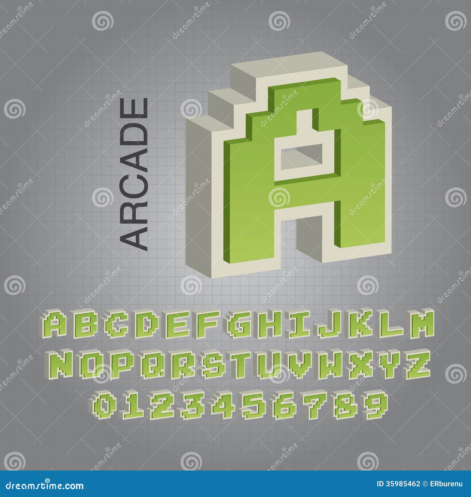 Green Arcade Alphabet and Numbers Vector Stock Vector - Illustration of ...