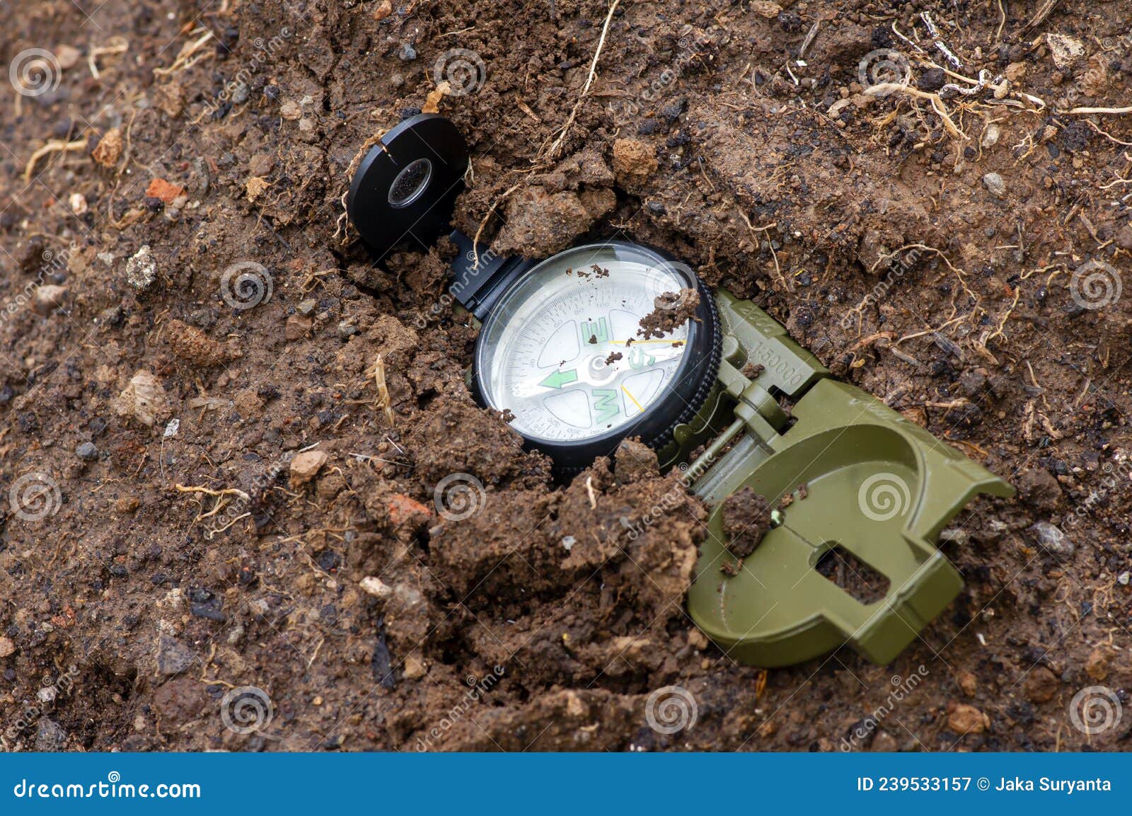 An Green Army Magnetic Compass on the Ground Stock Image - Image of ...