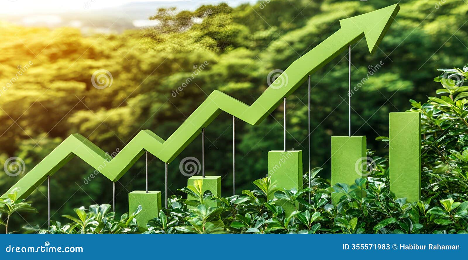 Green Arrow Chart Points Up in Nature Stock Illustration - Illustration ...