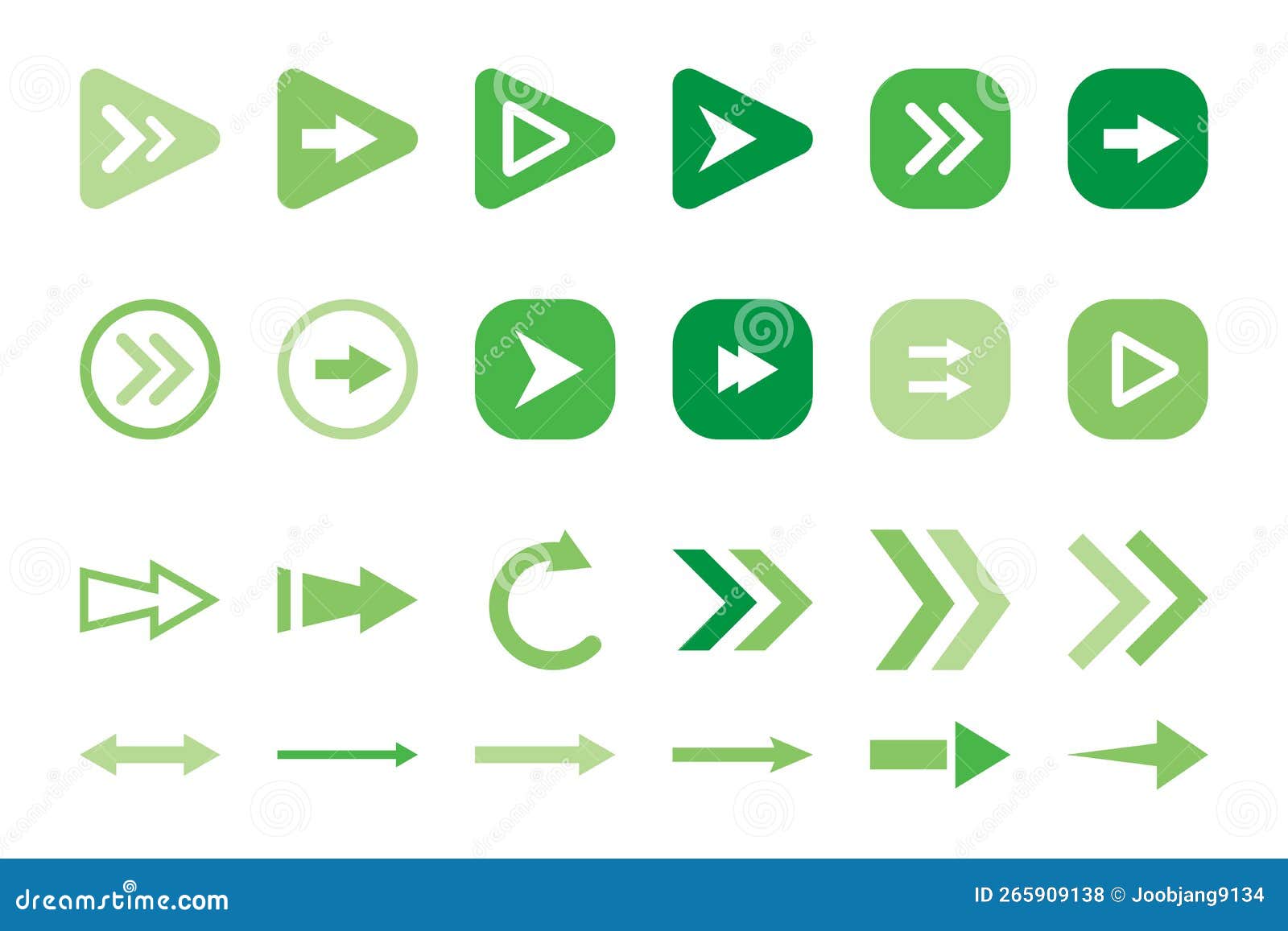 Green Arrow Icon Set or Play Symbol Stock Vector - Illustration of ...