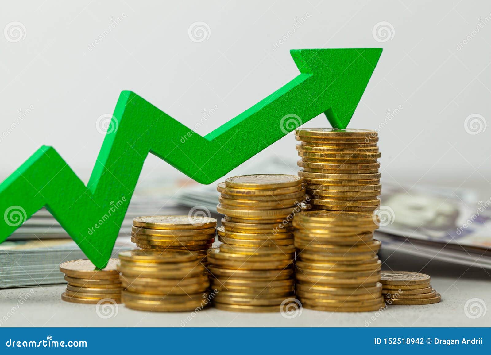 Green Arrow Up Graphics on a Stack of Coins. the Concept of Profit ...