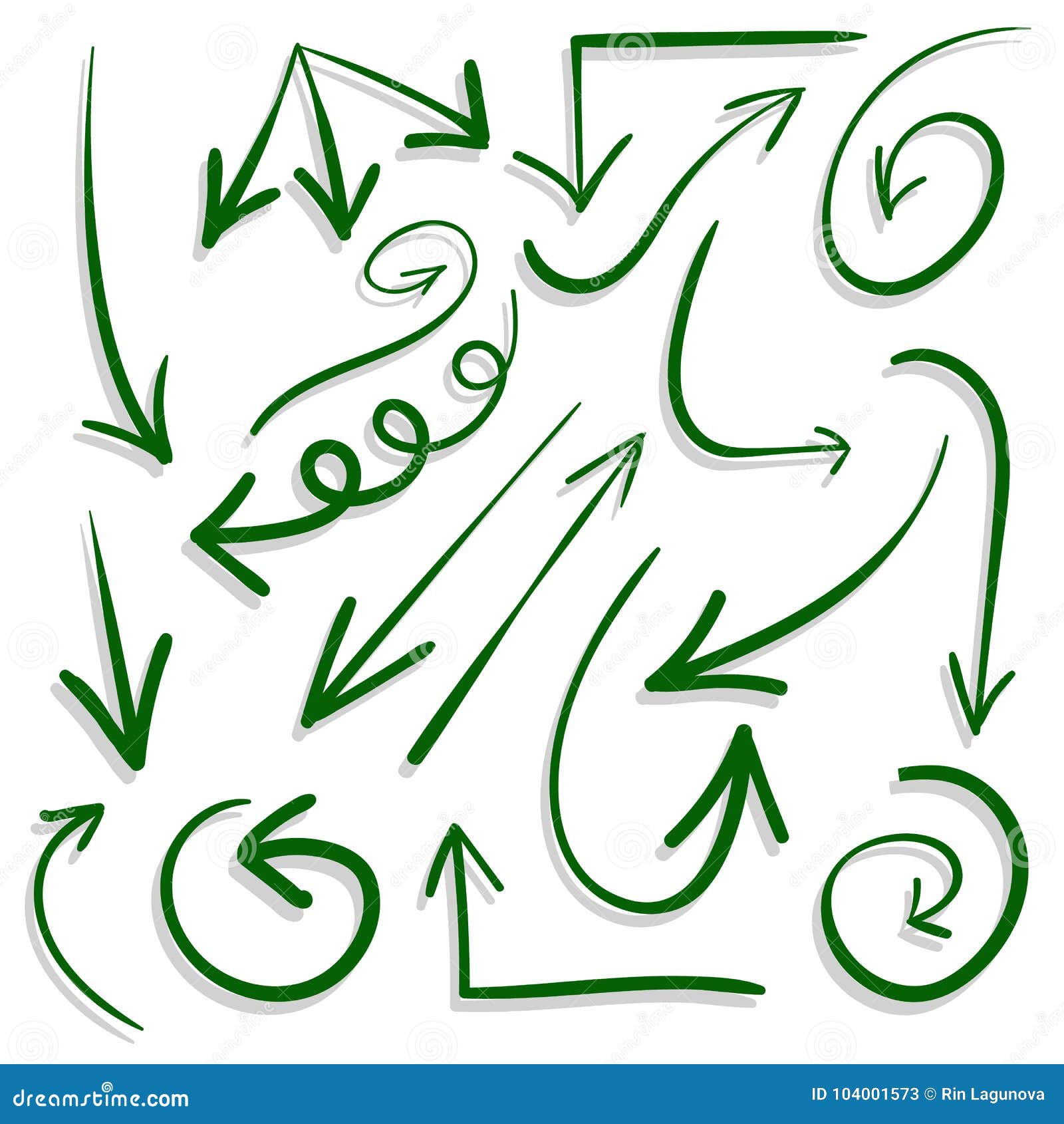 Green Arrows Isolated on White. Set of Hand Drawn Arrows. VECTOR ...