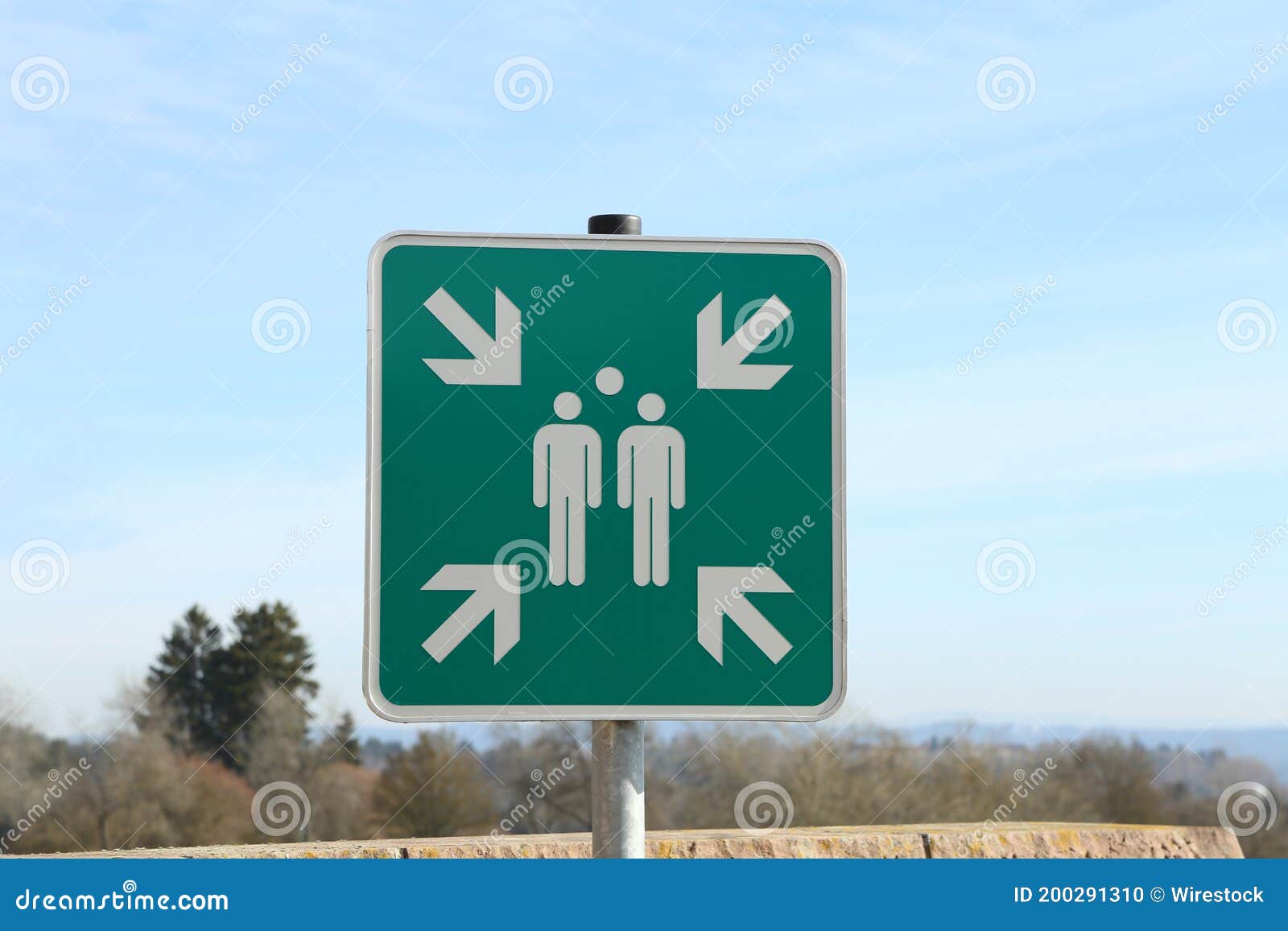 Green Assembly Point or Meeting Sign Stock Photo - Image of meeting ...
