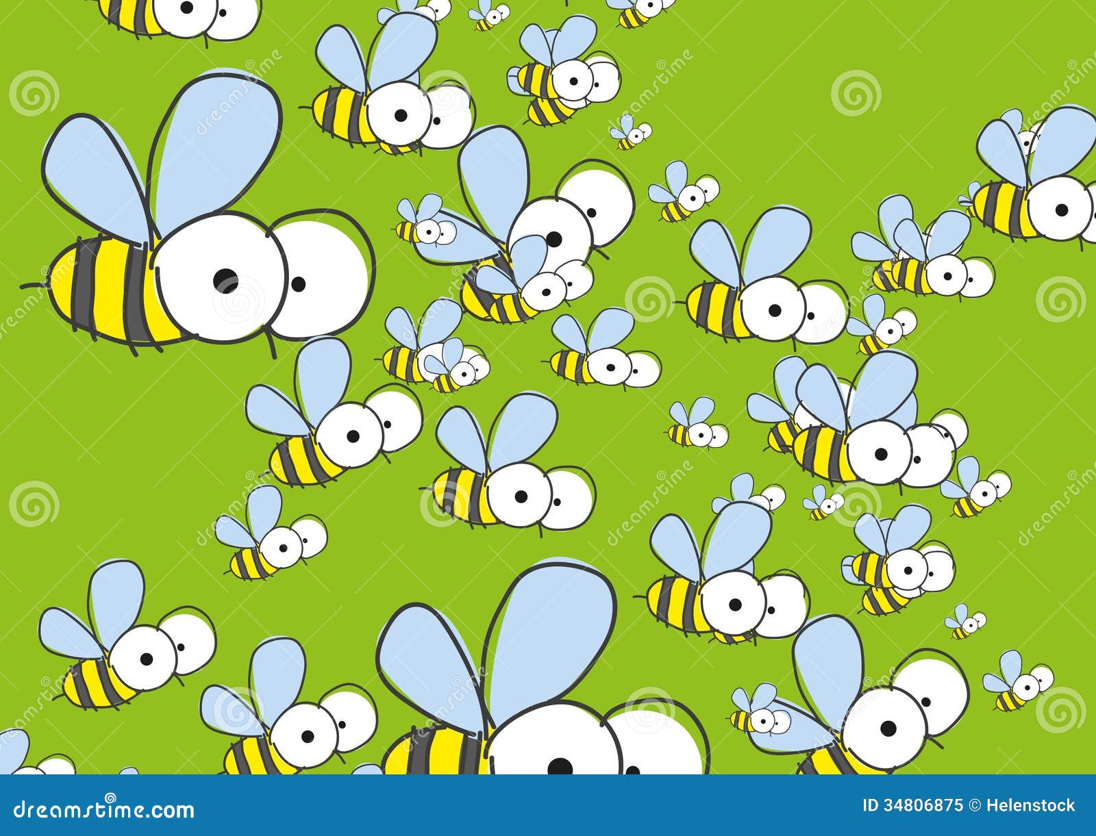 Green Background with Bees. Stock Vector - Illustration of graphic ...