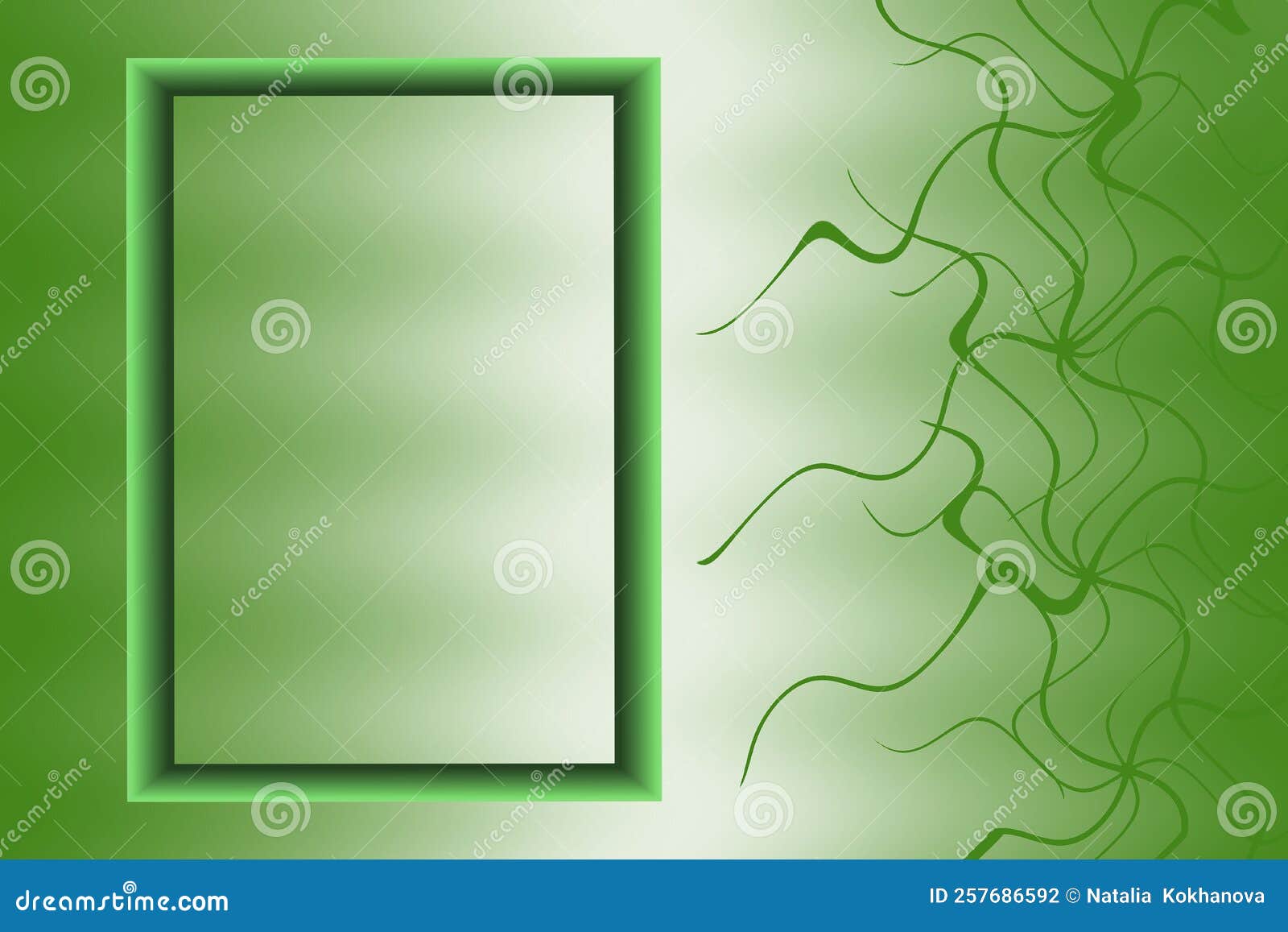 Green Background with Frame with Gradient Edges and Wavy Lines ...