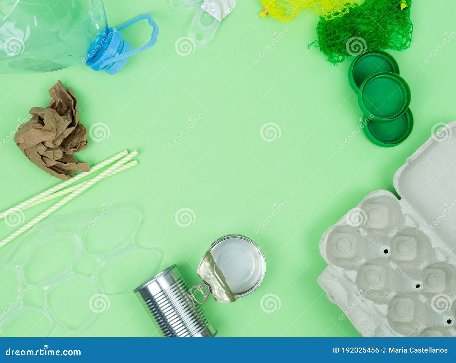 Green Background with Garbage Objects for Recycling and Space in the ...