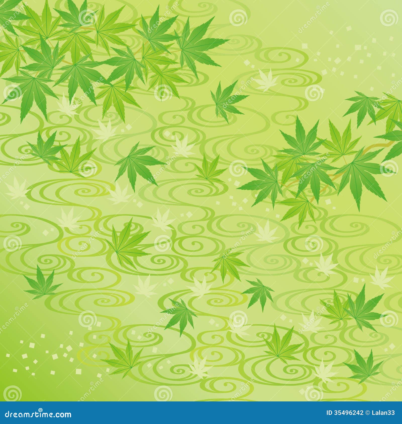 Green Background of Japanese Maple Leaves Stock Vector - Illustration ...